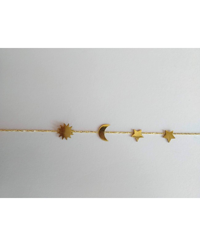 Lant de aur 14K Dama Femei Pandantiv Soare, Luna, Stele din Acasa