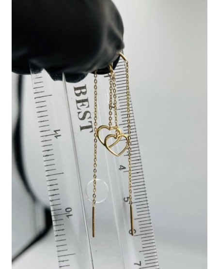 Cercei din aur galben 9K lungi Lantisor Inimioara dama fete din Cer...